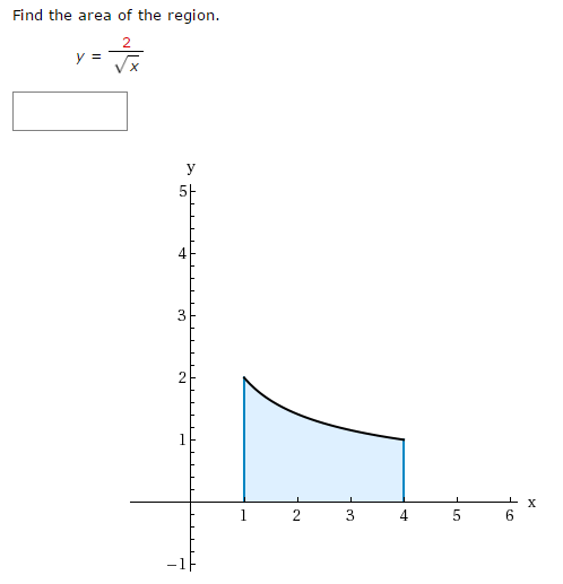 Solved Find the area of the region. Y = 2/Squareroot x | Chegg.com