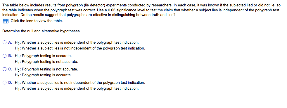 Solved The table below includes results from polygraph (lie | Chegg.com
