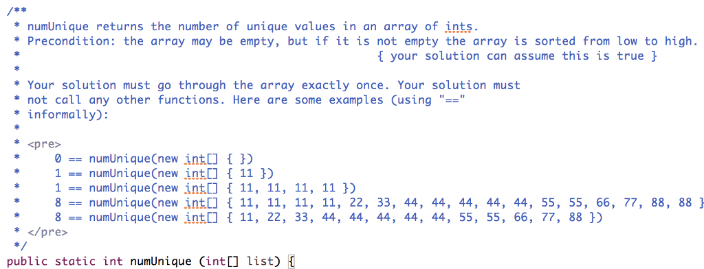 Solved /** * numUnique returns the number of unique values | Chegg.com
