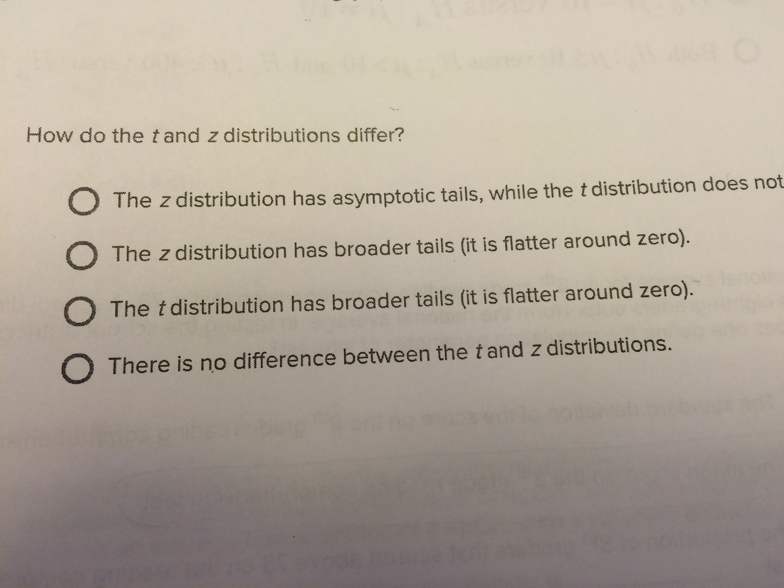 Solved How do the t and z distributions differ? The z | Chegg.com