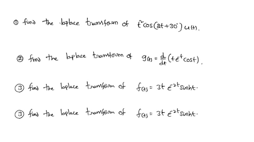 Solved Find the laplace transform of t^2 cos(2t + 30 degree) | Chegg.com