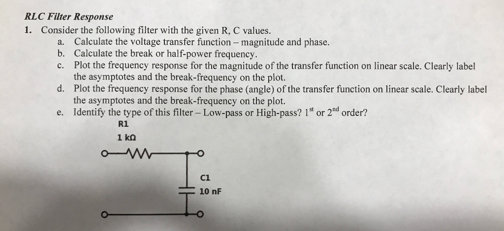 Solved Consider the following filter with the given R, C | Chegg.com