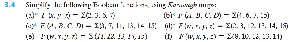Simplify The Following Boolean Functions Using Karnaugh