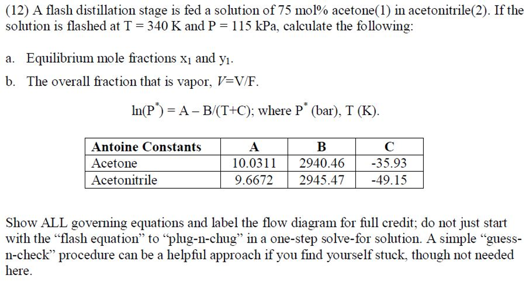 A flash distillation stage is fed a solution of 75 | Chegg.com
