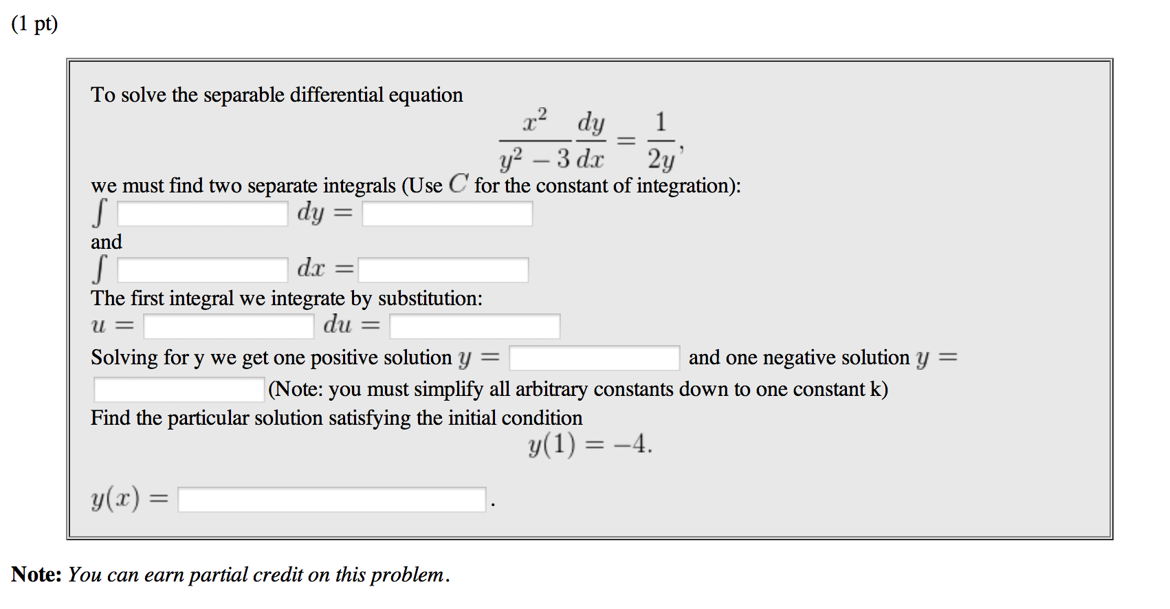Solved To solve the separable differential equation x2/y2 - | Chegg.com