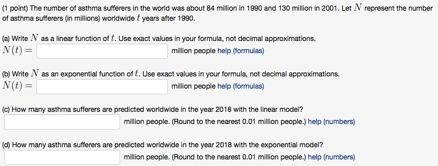 Solved (1 point) Find a possible formula for the exponential | Chegg.com