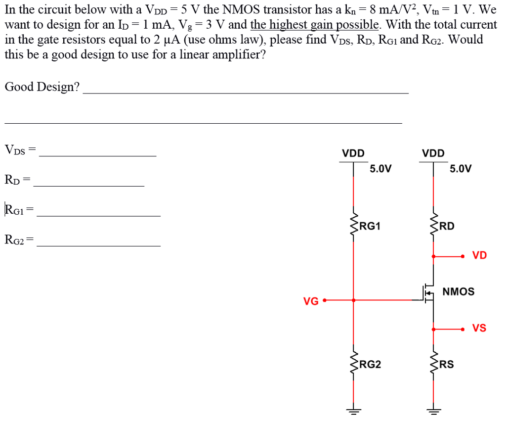 Solved In the circuit below with a V_DD = 5 V the NMOS | Chegg.com