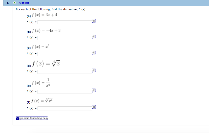 Solved For each of the following, find the derivative, f'(x) | Chegg.com