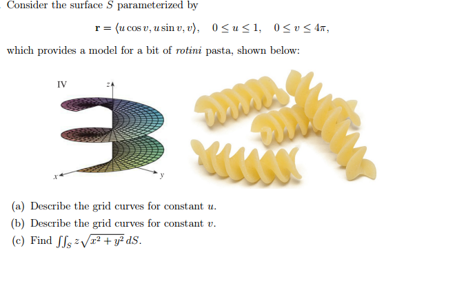 Solved Consider the surface S parameterized by r = [u cos | Chegg.com