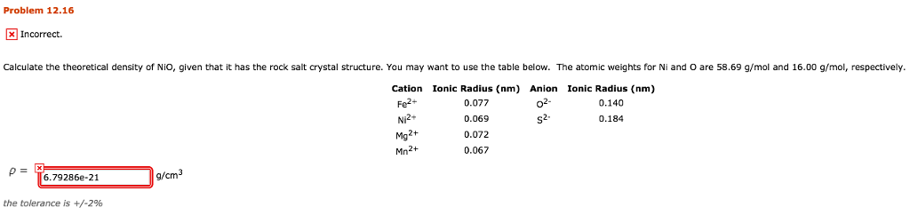 Solved Calculate the theoretical density of NIO, given that | Chegg.com