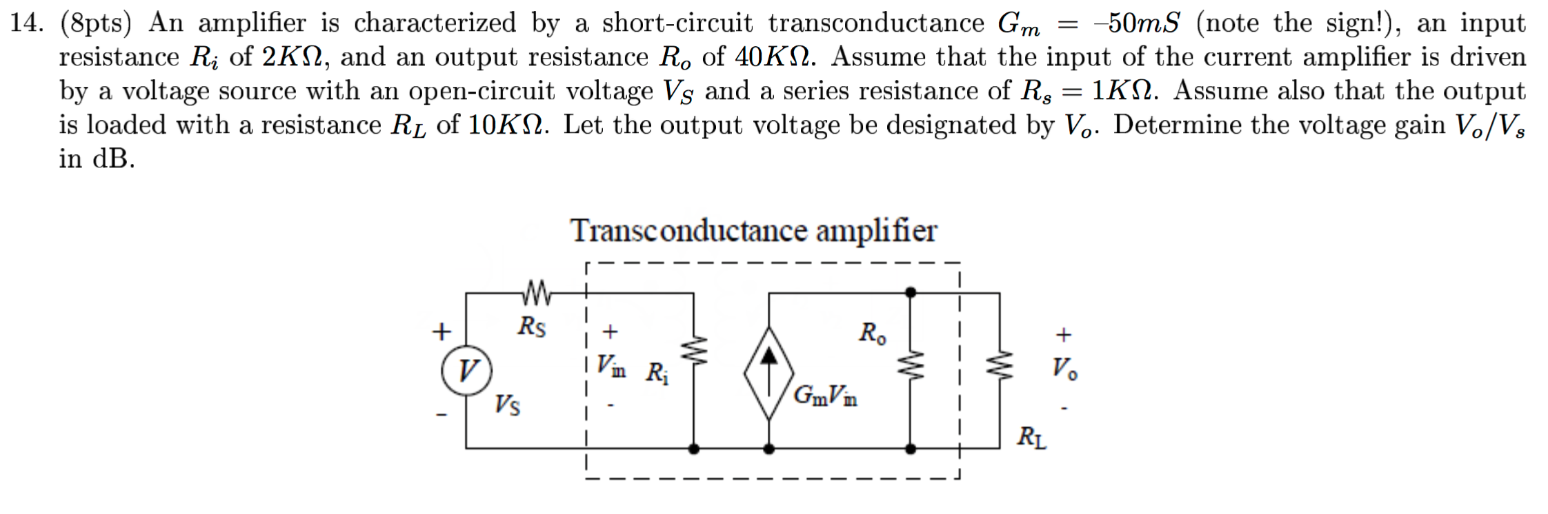 Solved An amplifier is characterized by a short-circuit | Chegg.com