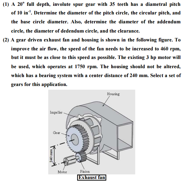 Solved A 20 degree full depth, involute spur gear with 35 | Chegg.com