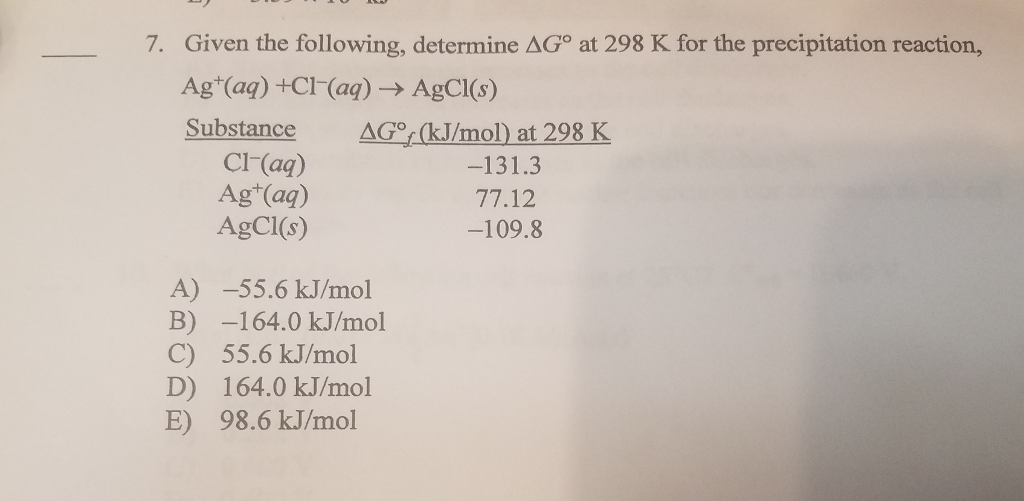 Solved Given the following, determine Delta G degree at 298 | Chegg.com