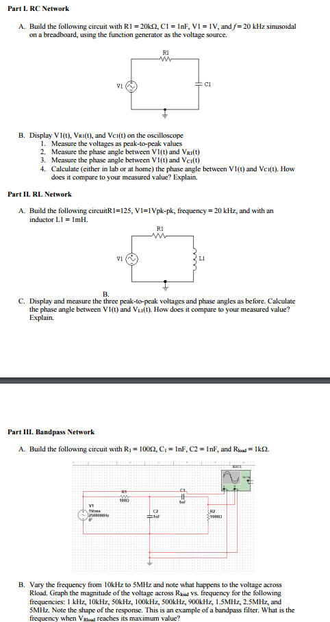 Solved RC Network A. Build the following circuit with R1 = | Chegg.com