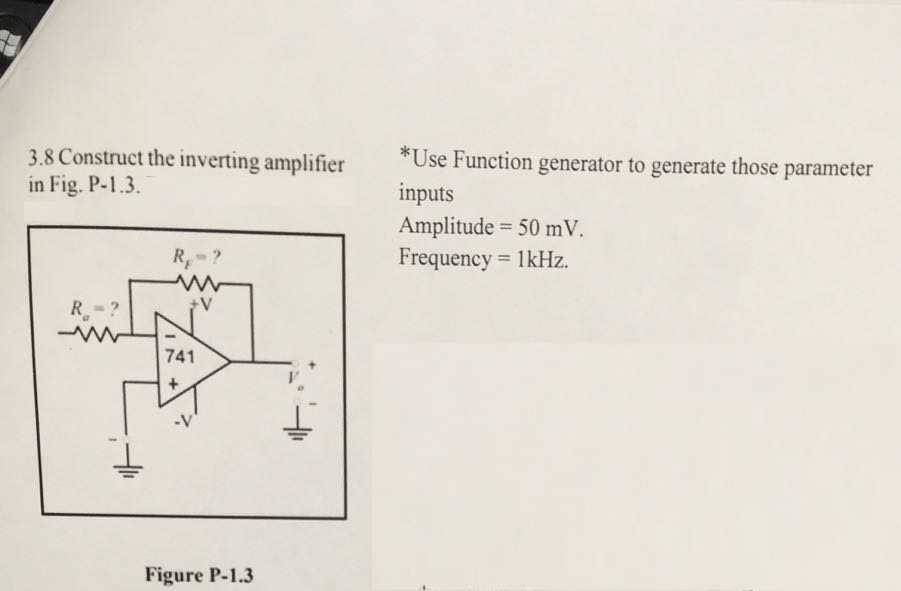 Solved Construct the inverting amplifier in Fig. P-1.3. | Chegg.com