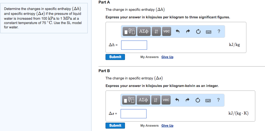 Solved Determine the changes in specific enthalpy (Delta h) | Chegg.com