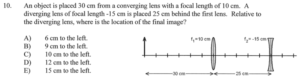 Solved 10 An object is placed 30 cm from a converging lens | Chegg.com