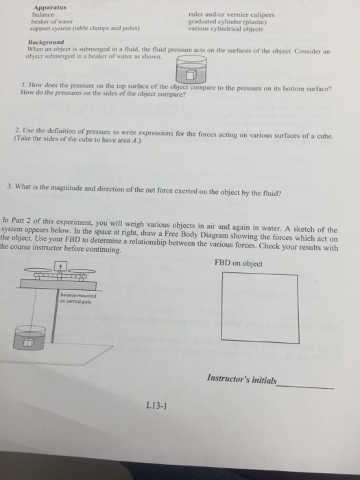 Solved When an object is submerged in a Hold, the fluid | Chegg.com