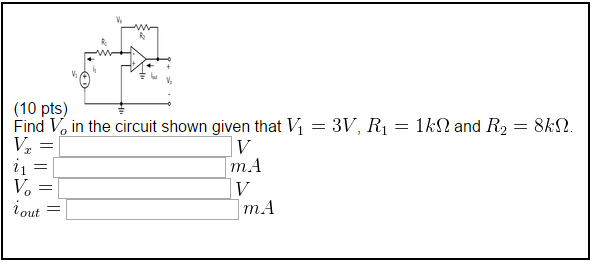 Solved Find V0, in the circuit shown given that V1 = 3V, R1 | Chegg.com