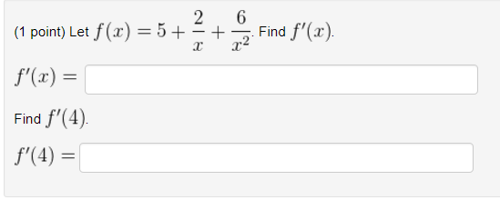 Solved pont) Let f( f'(x) = Find f'(4) f"(4) = f). | Chegg.com