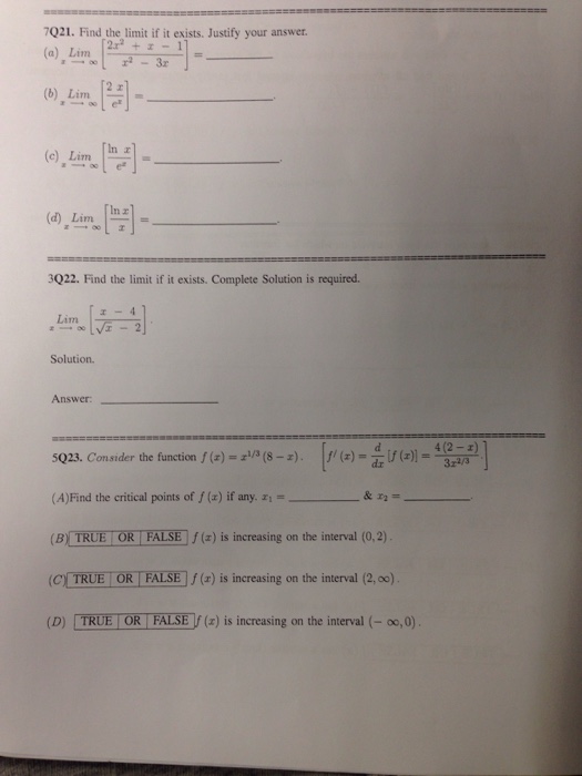 Solved Find the limit if it exists. Justify your answer. Lim | Chegg.com