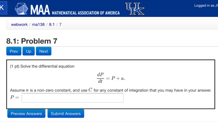 Solved Solve the differential equation dP/dt = P + a Assume | Chegg.com