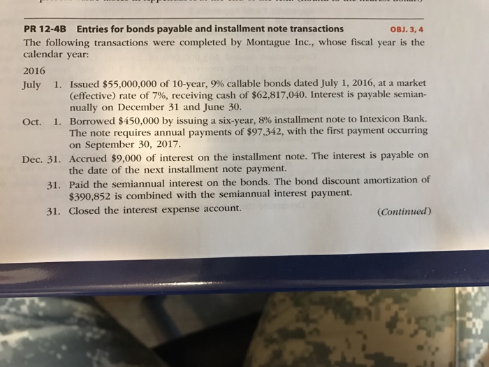 Solved PR 12-4B Entries for bonds payable and installment | Chegg.com