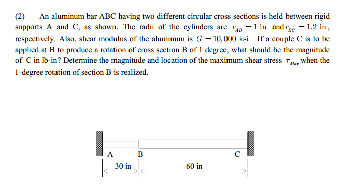 Solved (2) An aluminum bar ABC having two different circular | Chegg.com