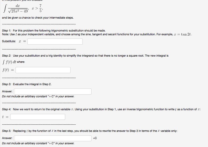 Solved Integral dx/square root 25x^2-49, x > 7/5, and be | Chegg.com