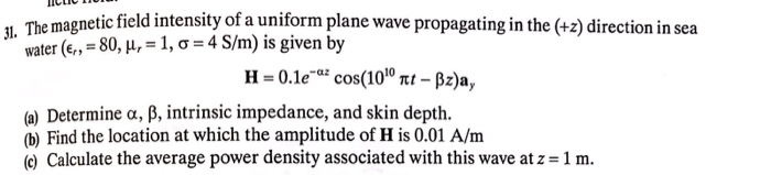 Solved The magnetic field intensity of a uniform plane wave | Chegg.com