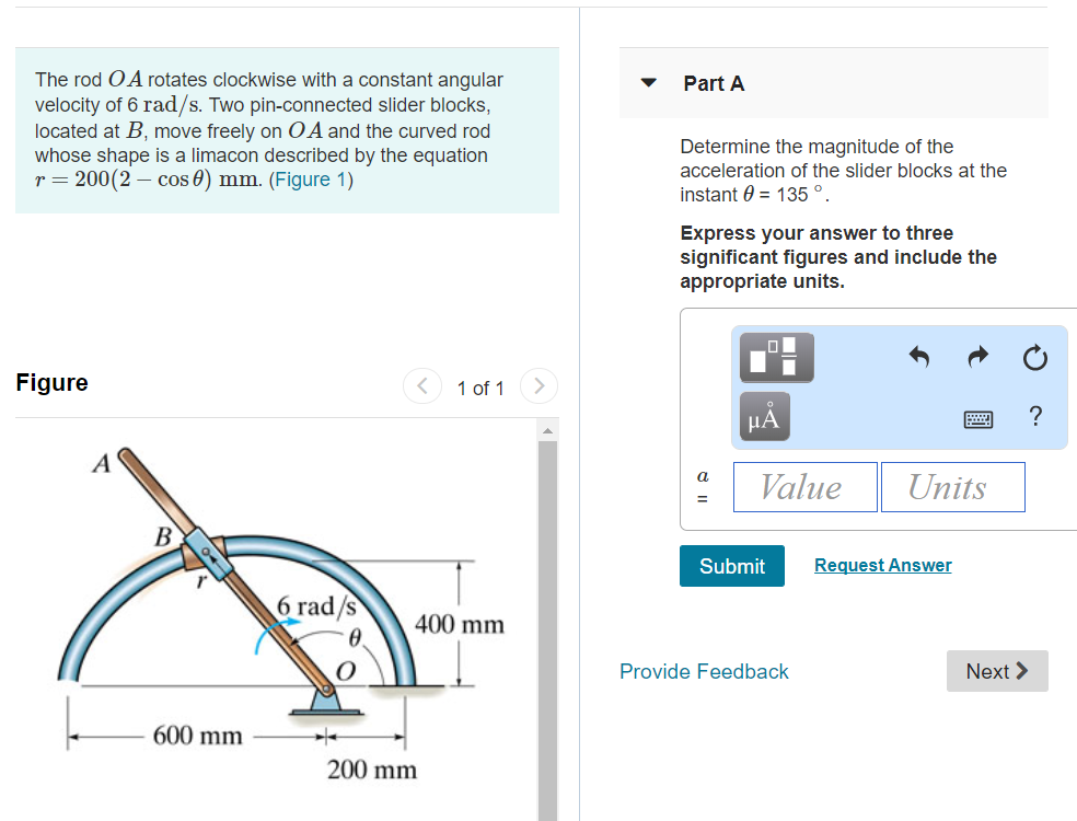 Solved The rod O A rotates clockwise with a constant angular | Chegg.com