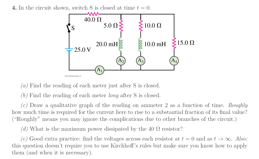 Solved In the circuit shown, switch S is closed at time t = | Chegg.com