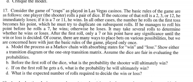 d. Critique the model. 17. Consider the game of | Chegg.com