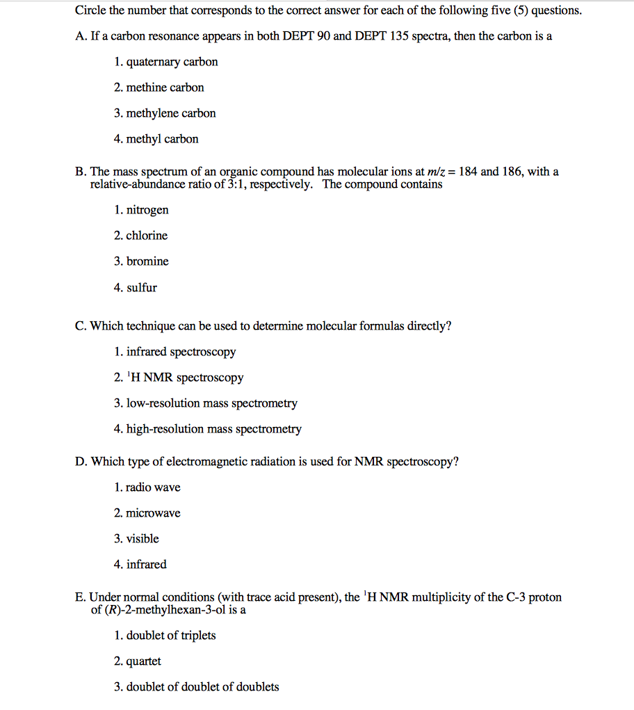 Solved Circle the number that corresponds to the correct | Chegg.com