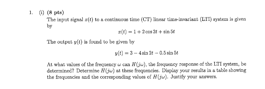 Solved The input signal x (t) to a continuous time (CT) | Chegg.com