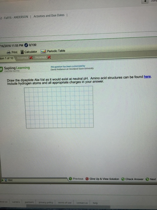 Solved Draw the dipeptide Ala-Val as it would exist at | Chegg.com