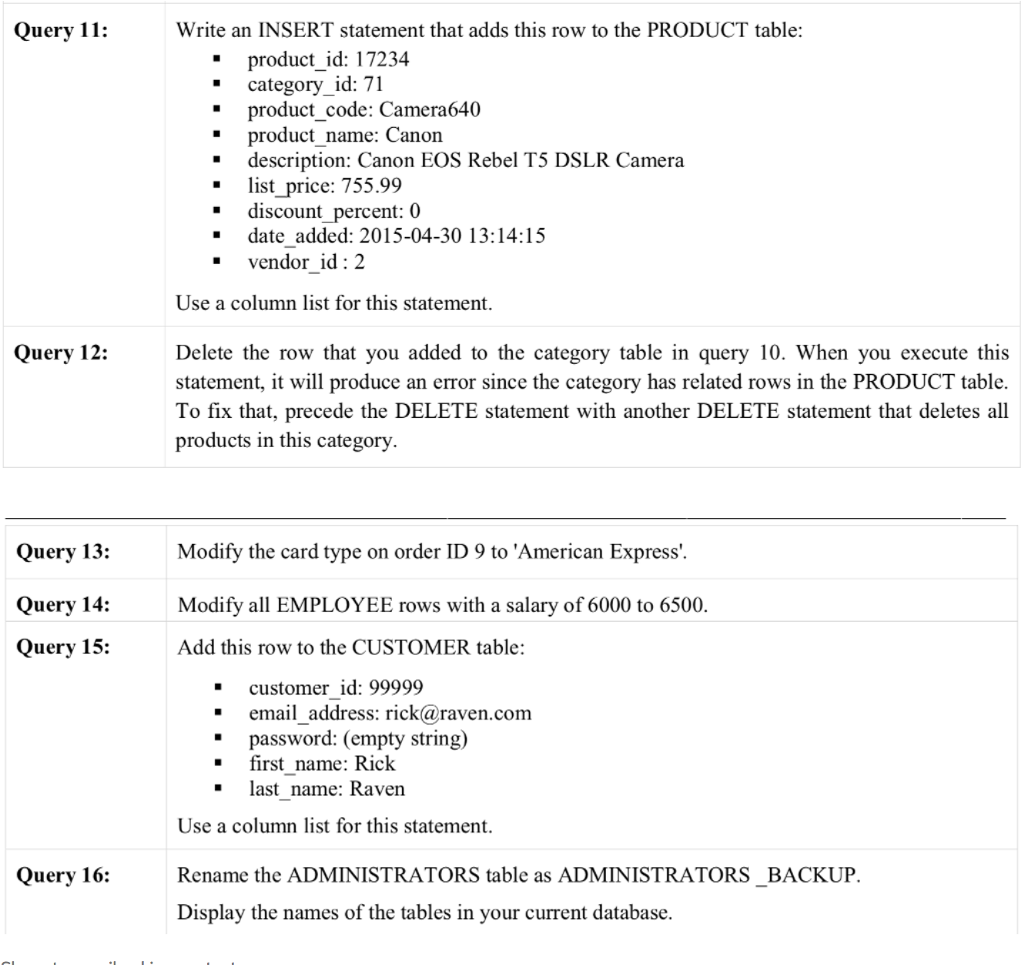 Solved I need help with some SQL questions, specifically | Chegg.com