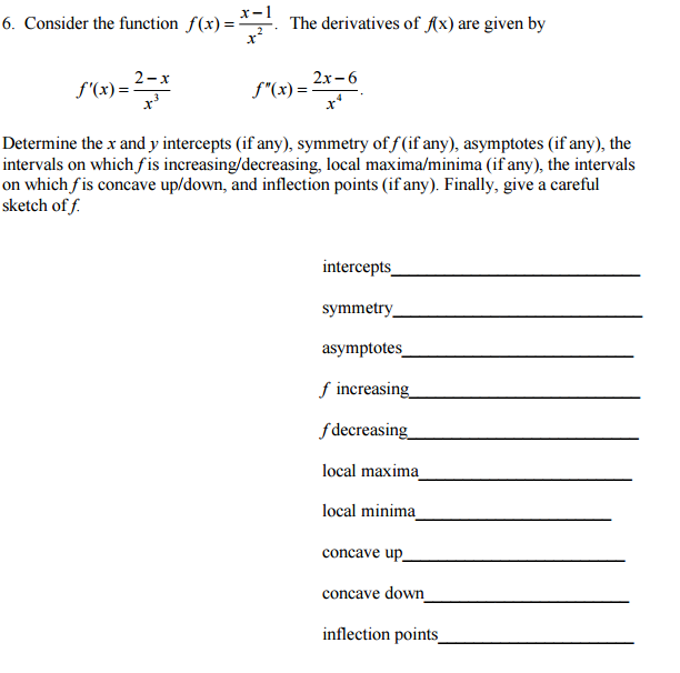 Solved r-1 6. Consider the function f(x)-T. The derivatives | Chegg.com