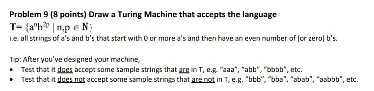 Solved Problem 9 (8 points) Draw a Turing Machine that | Chegg.com