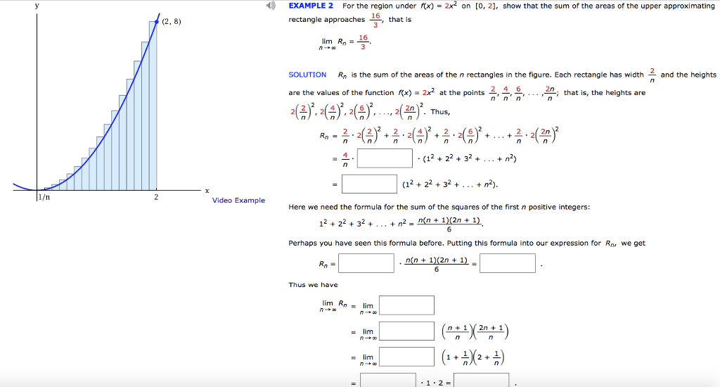 Solved EXAMPLE 2 For the region under rx) = 2x2 on [0, 2], | Chegg.com