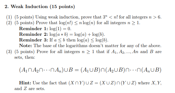 Solved 2. Weak Induction (15 points) (1) (5 points) Using | Chegg.com