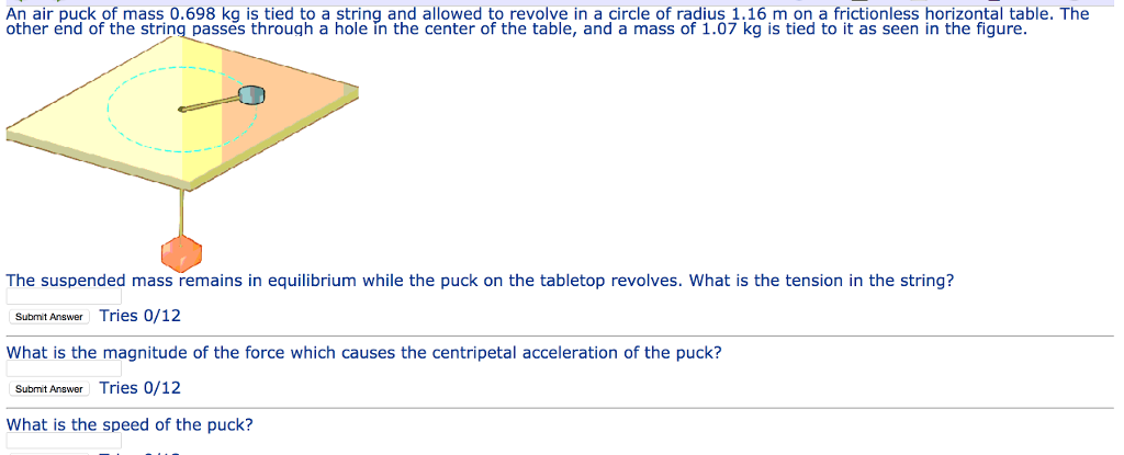 Solved An air puck of mass 0.698 kg is tied to a string and | Chegg.com