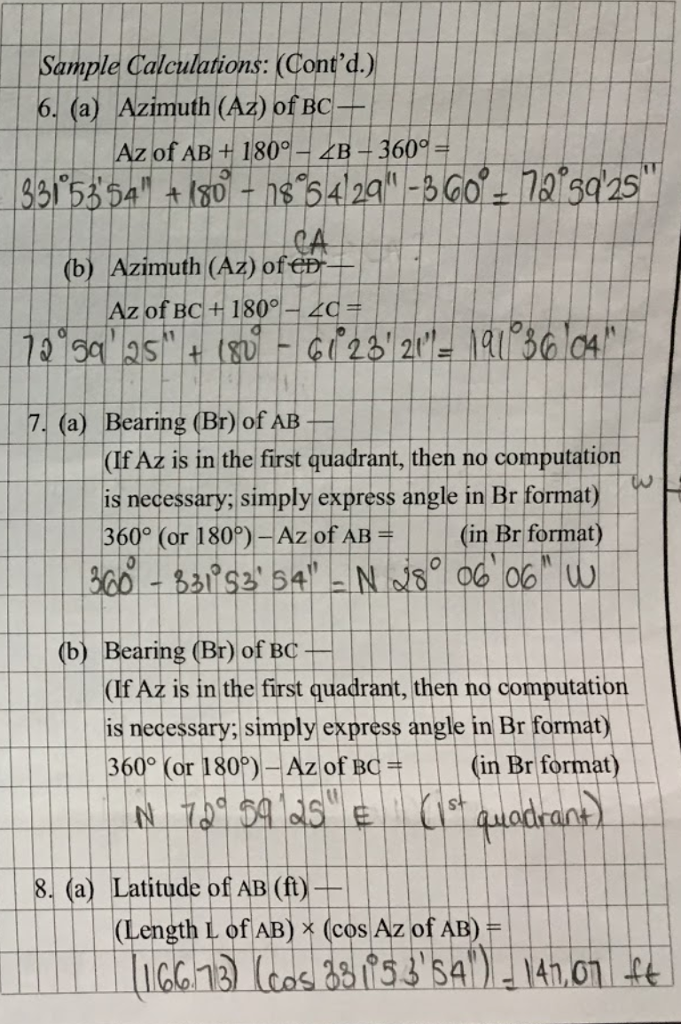 Solved Sample Calculations: (Cont 6. (a) Azimuth (Az) o of | Chegg.com