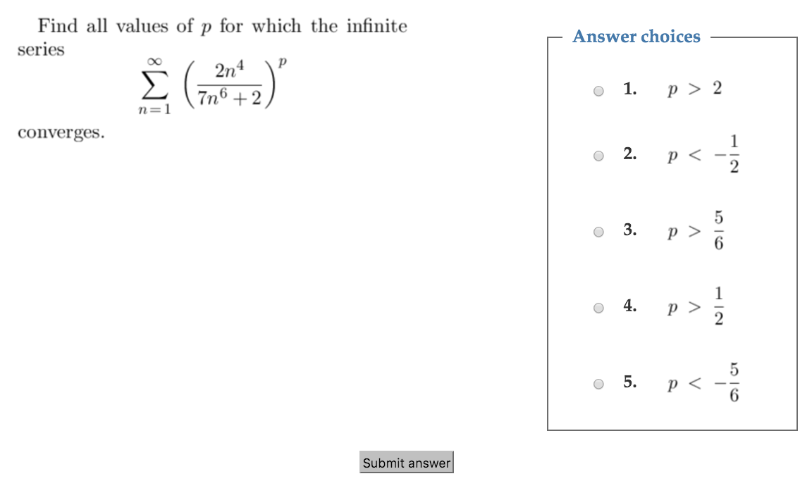 Solved Find all values of p for which the infinite series | Chegg.com