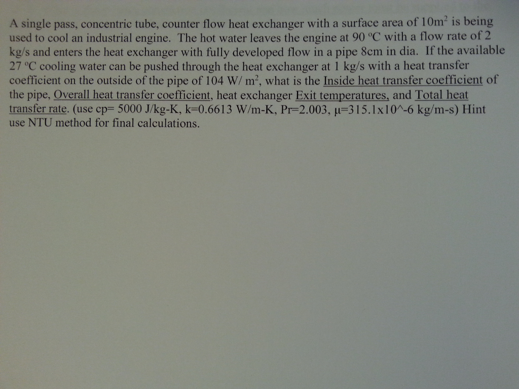Solved A single pass, concentric tube, counter flow heat | Chegg.com