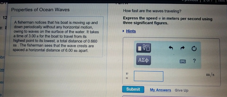 Solved Properties of Ocean Waves How fast are the waves | Chegg.com