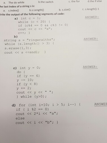 Solved The last Index of a string s is: s.lndex() | Chegg.com