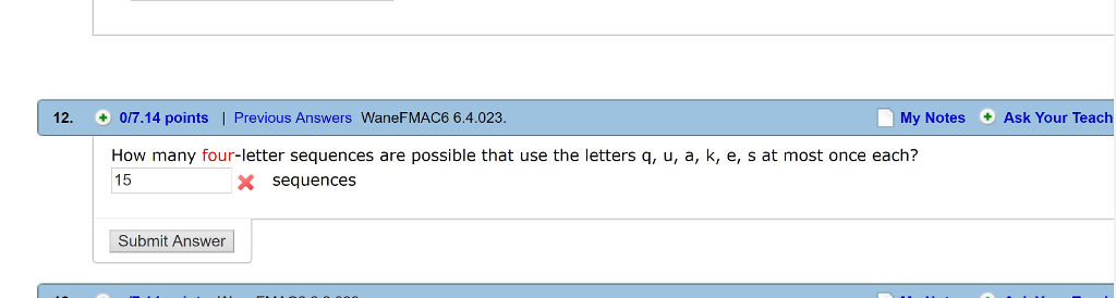 Solved How many four-letter sequences are possible that use | Chegg.com