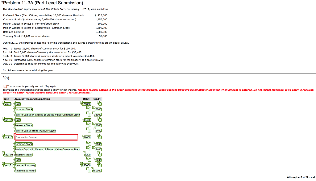 Solved Problem 11-3A (Part Level Submission) The | Chegg.com