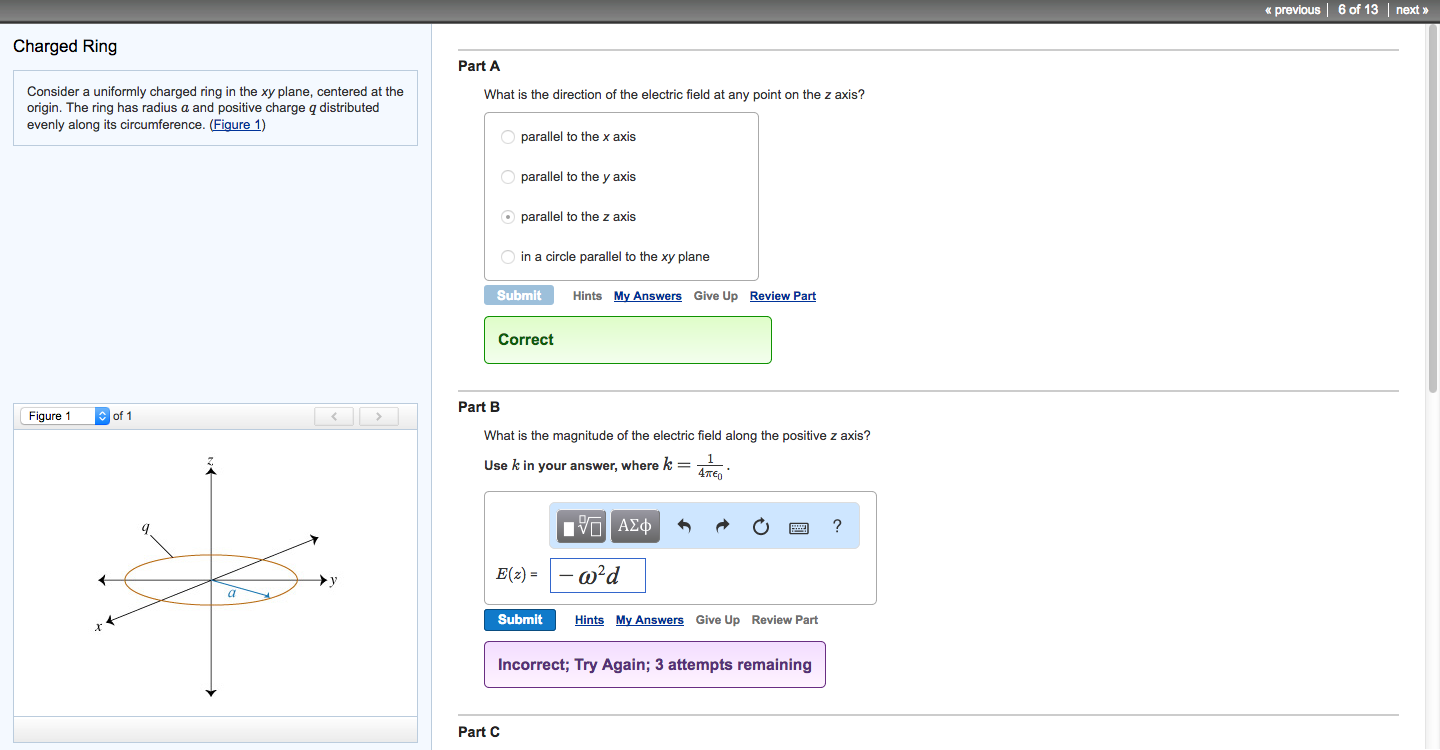 Solved Consider a uniformly charged ring in the xy plane, | Chegg.com